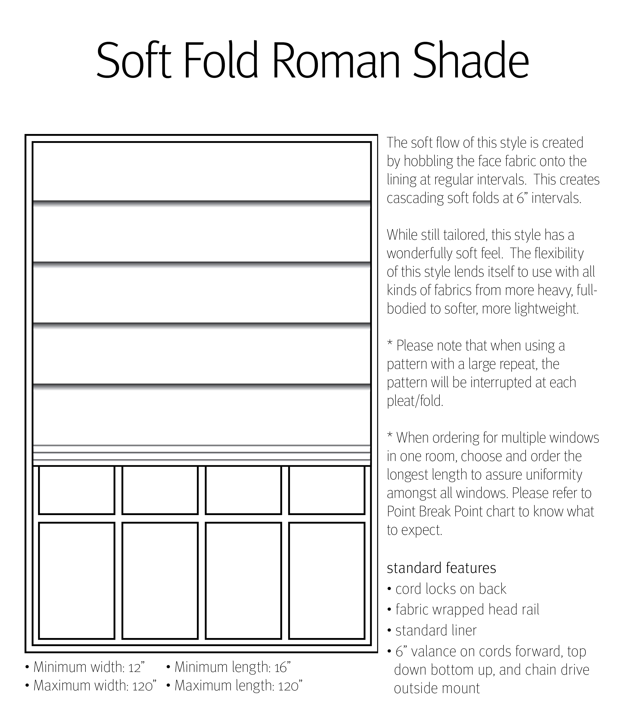 Phase II Soft Fold Roman Shades Specs - Phase II